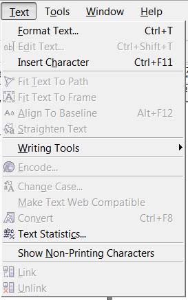 Text Menu in corel draw