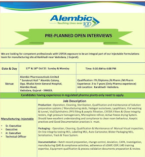 Alembic Pharmaceuticals Recruitment ITI / Diploma/ B. Pharm/ M. Pharm ...
