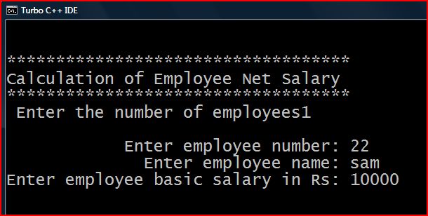 C++ PROGRAMS: C++ PROGRAM TO CALCULATE EMPLOYEE NET SALARY