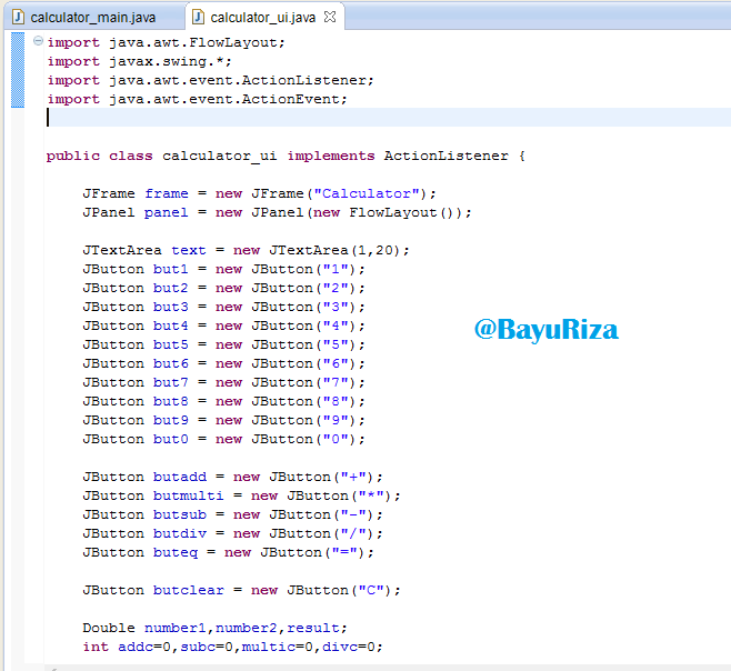 Tugas PBO - Program Kalkulator Sederhana Java | Bayu Riza