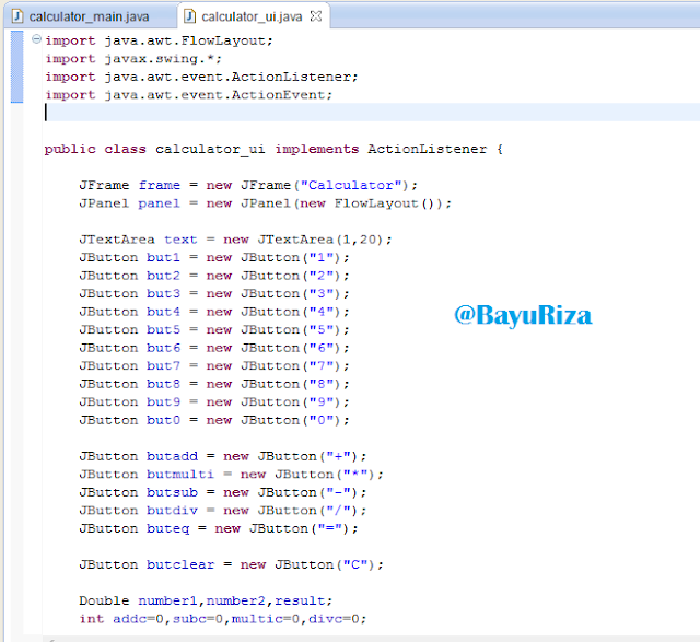 Tugas PBO - Program Kalkulator Sederhana Java | Bayu Riza