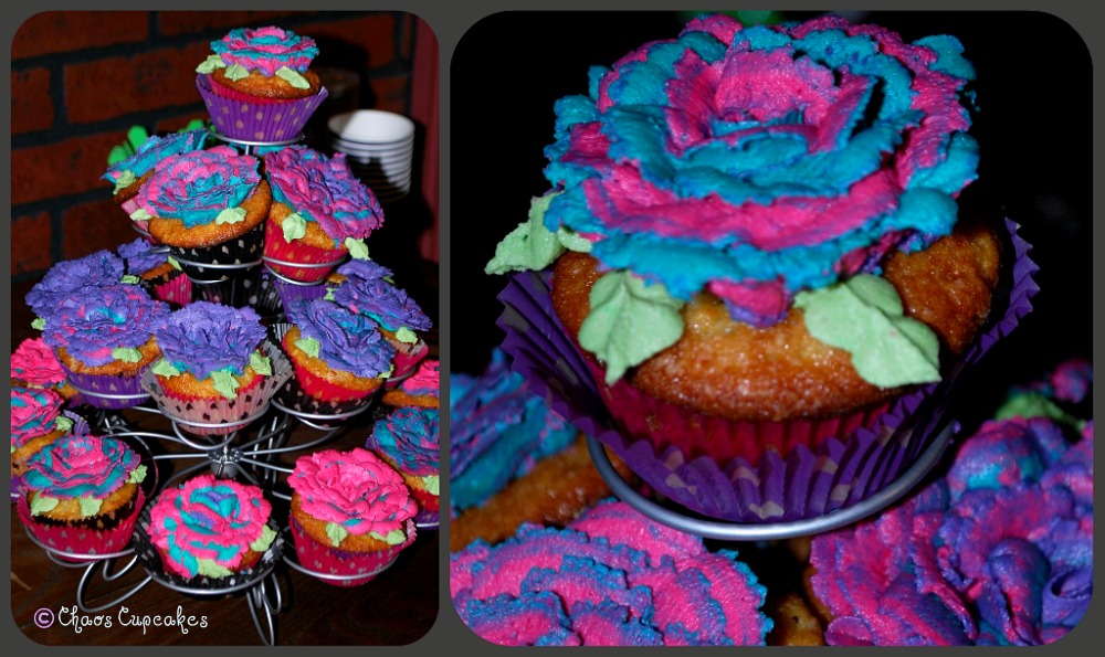 Chaos Cupcakes: Bright Colored Rose Cupcakes for a Teen Birthday