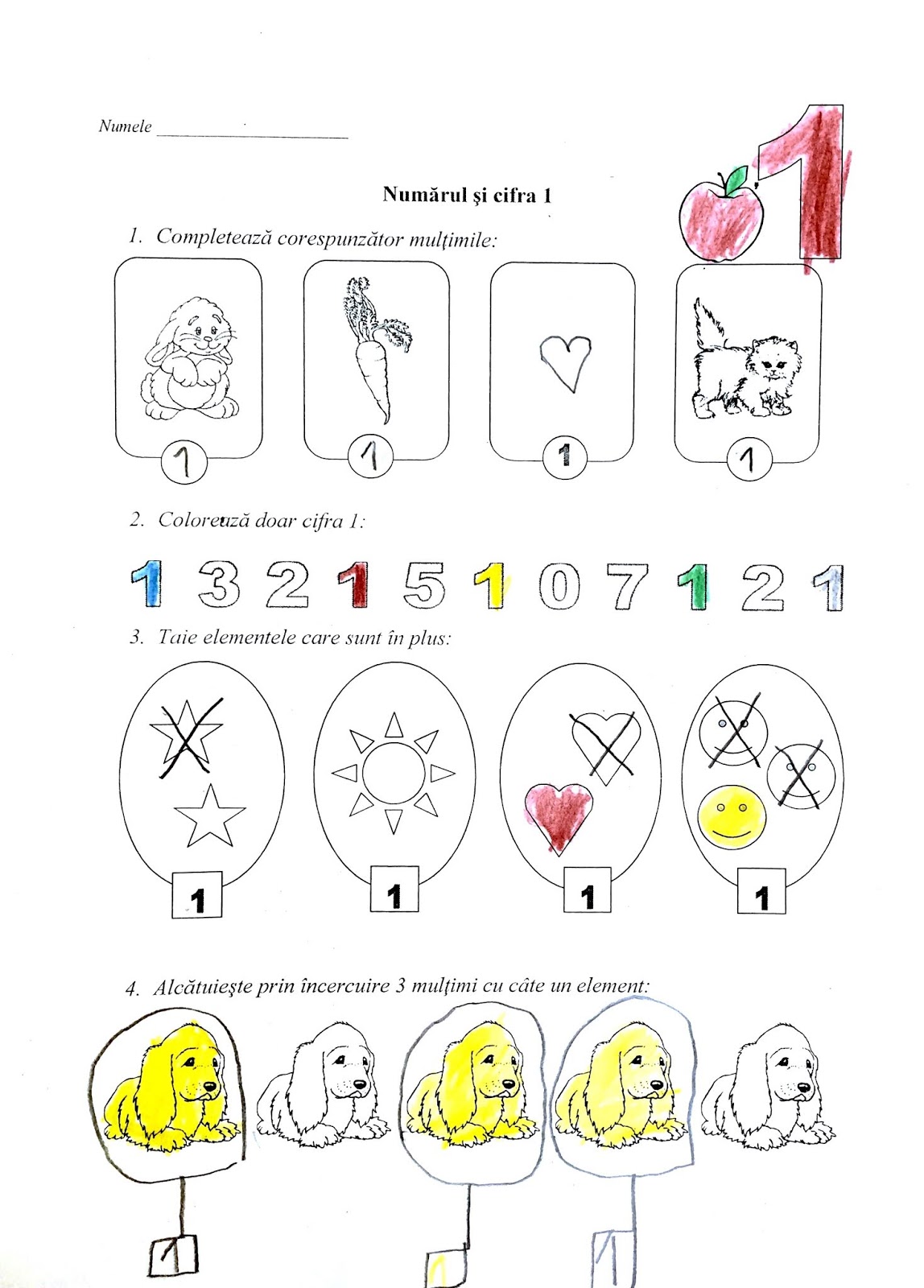 Fișă de lucru: Numărul și cifra 1- clasa pregătitoare - Materiale ...