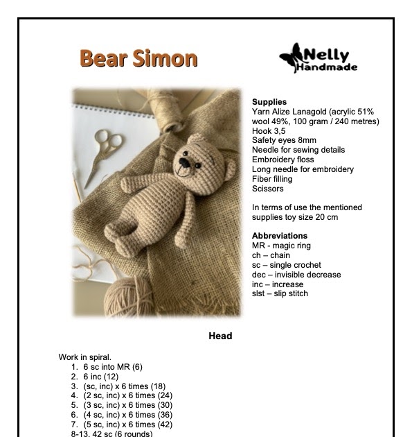 Bear Simon. Free Crochet Pattern