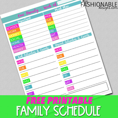 My Fashionable Designs: Free Printable Family Schedule