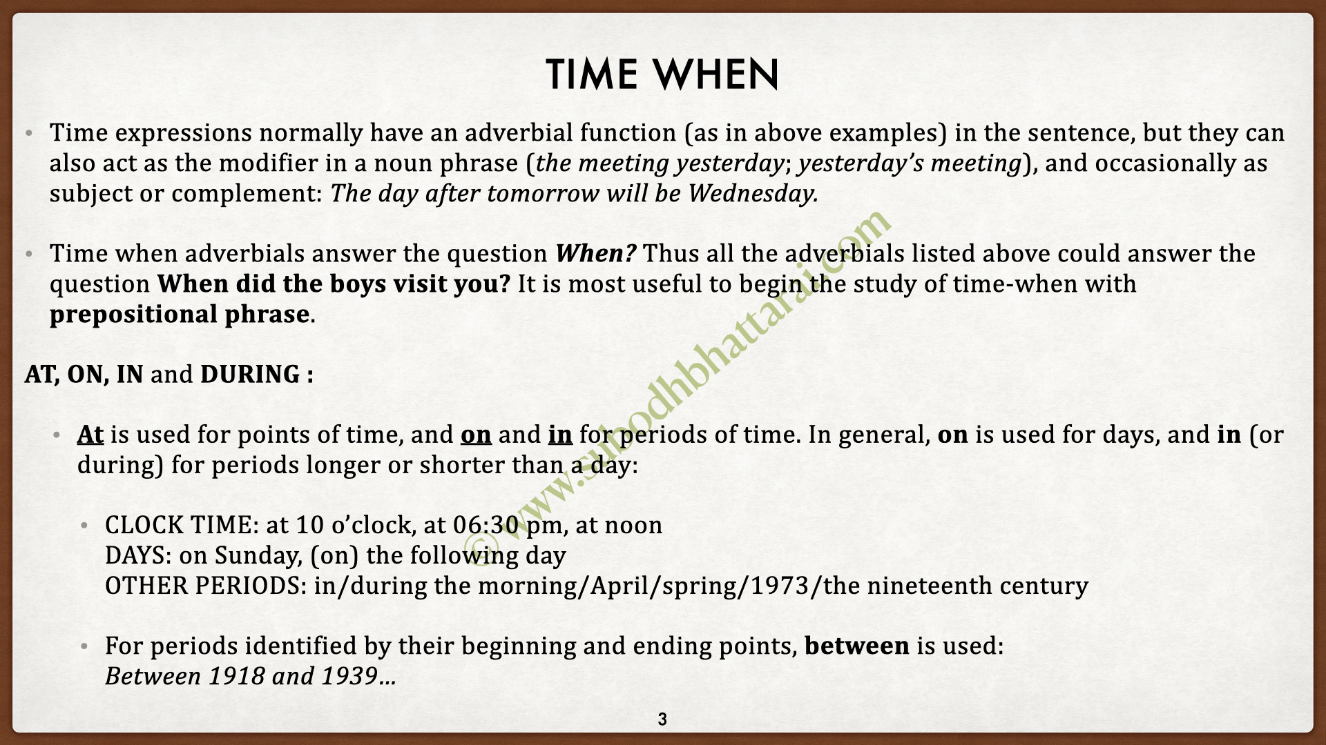 PART TWO: GRAMMAR IN USE - TIME WHEN & DURATION