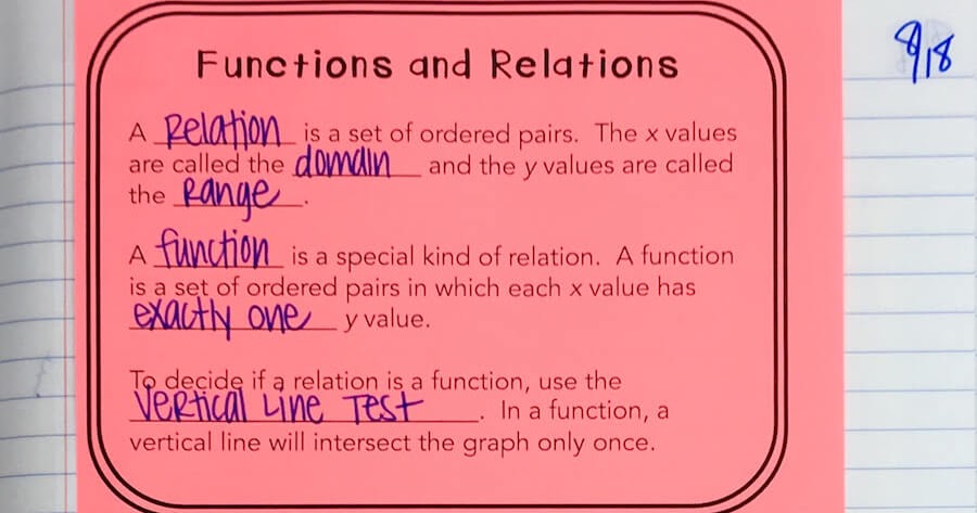 Functions and Relations in Algebra 2 INB Pages | Mrs. E Teaches Math