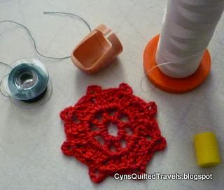 Cyn:-) 's Quilted Travels: GIFTY SURPRISE... Crocheted Spool Pin Doily