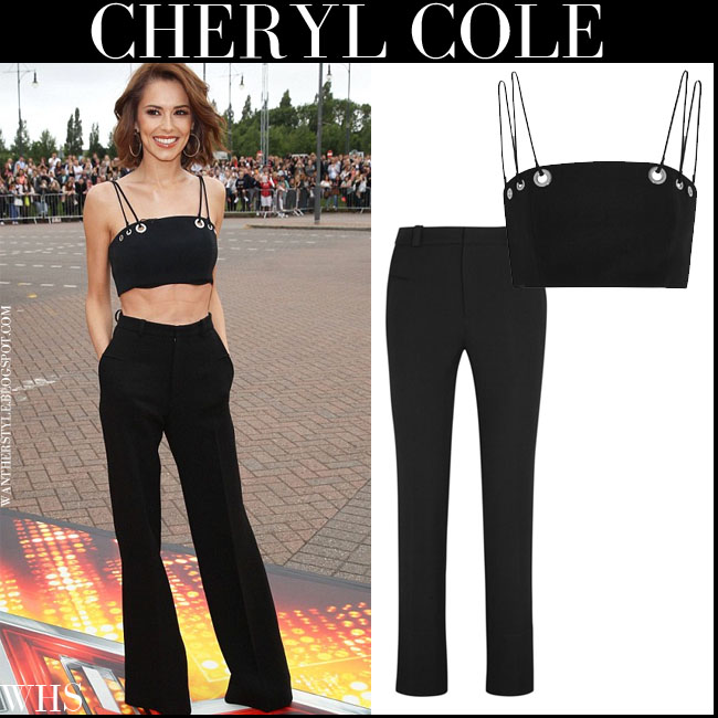 Cheryl Cole in black eyelet crop top with black pants at X-factor ...