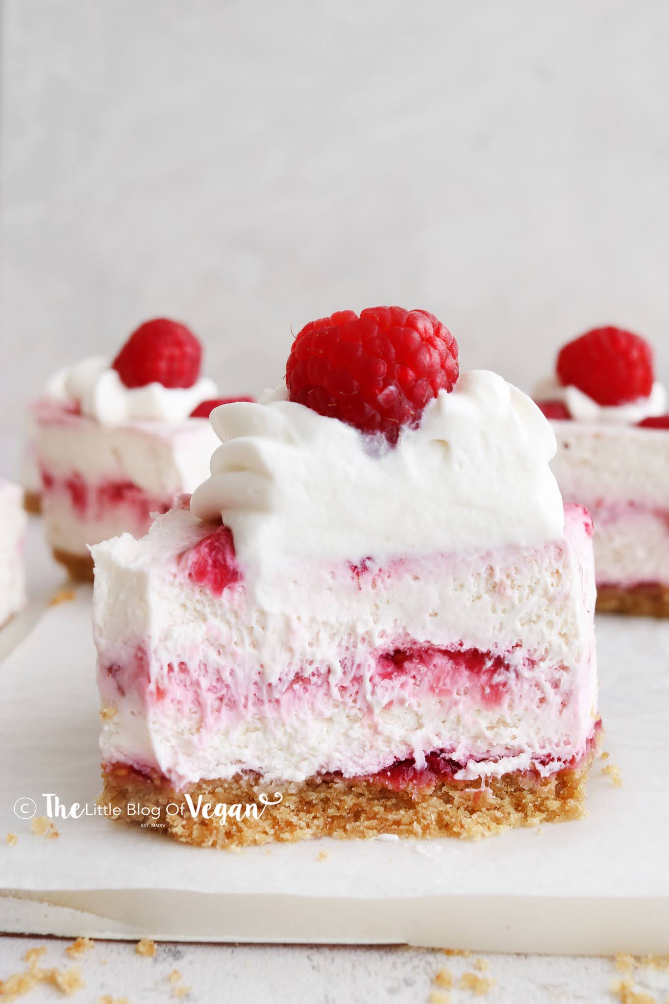 No-Bake Raspberry Ripple Cheesecake Bars - The Little Blog Of Vegan