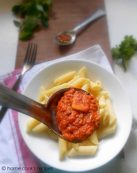 Penne pasta in red tomato sauce | Home Cooks Recipe