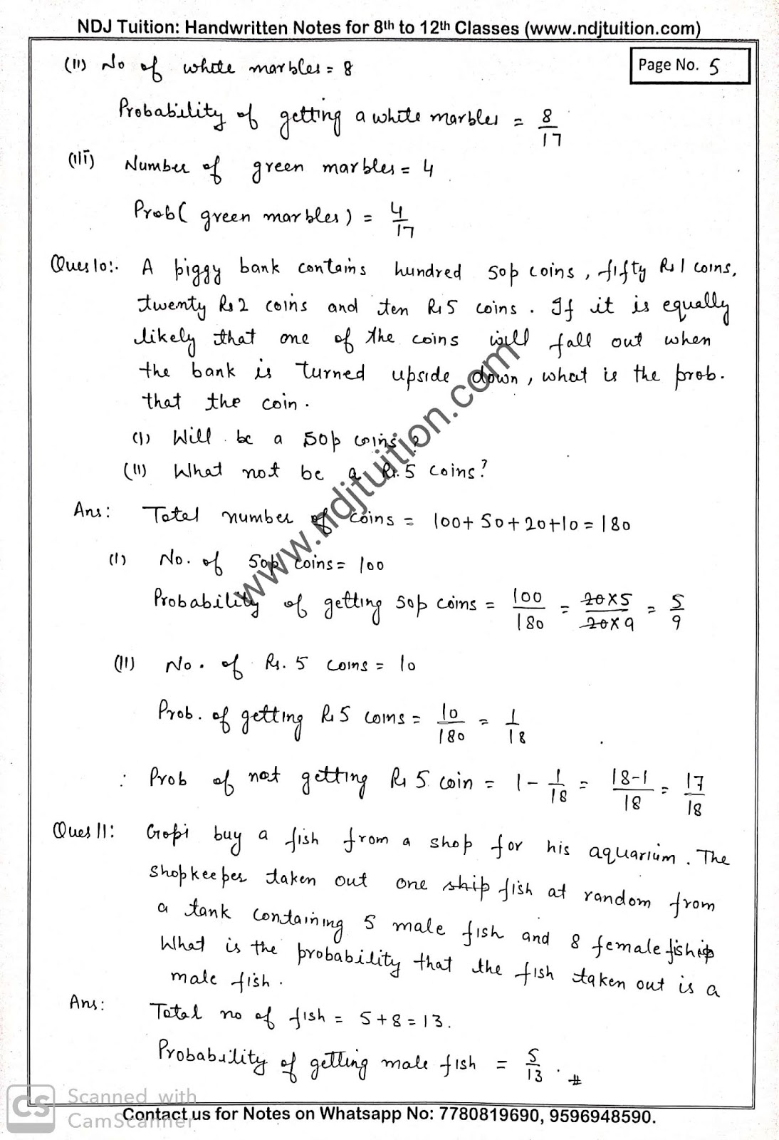 Probability Handwritten Notes for Class 10th Maths