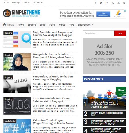 Top 5 Simple SEO & Responsive Blogger Template > Contoh Blog