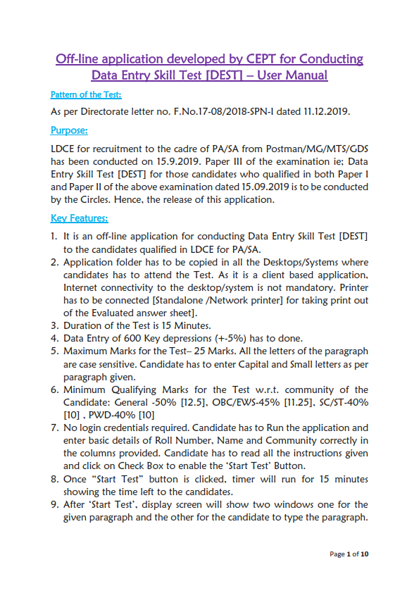 Data Entry Skill Test (DEST) User Manual