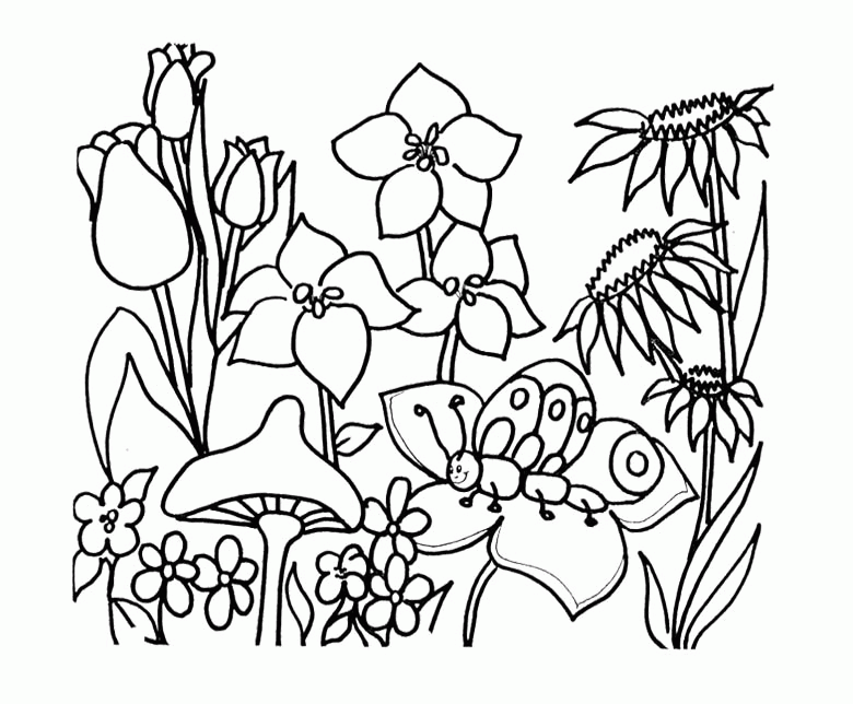 Kids Page: - Spring Flower Garden For Kids - Coloring Pages