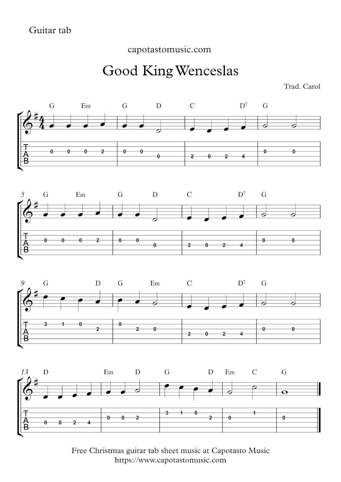 Free easy Christmas guitar tab | Good King Wenceslas