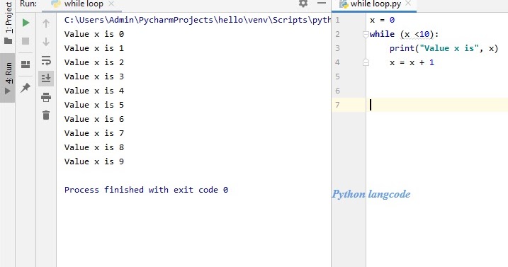 while Loop | while loop in python | Python language | Python langcode