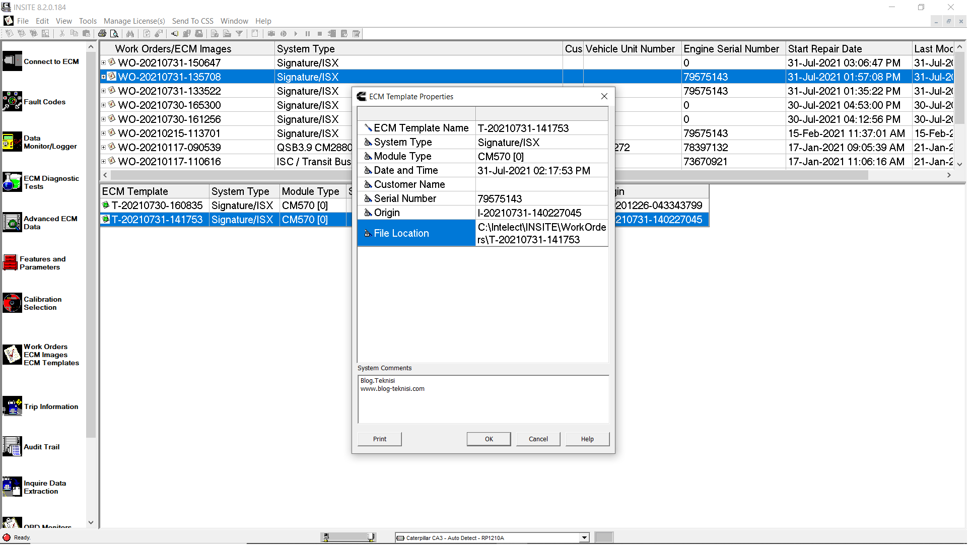 ECM Templates on Cummins INSITE Software (CUMMINS Engines) - Blog.Teknisi