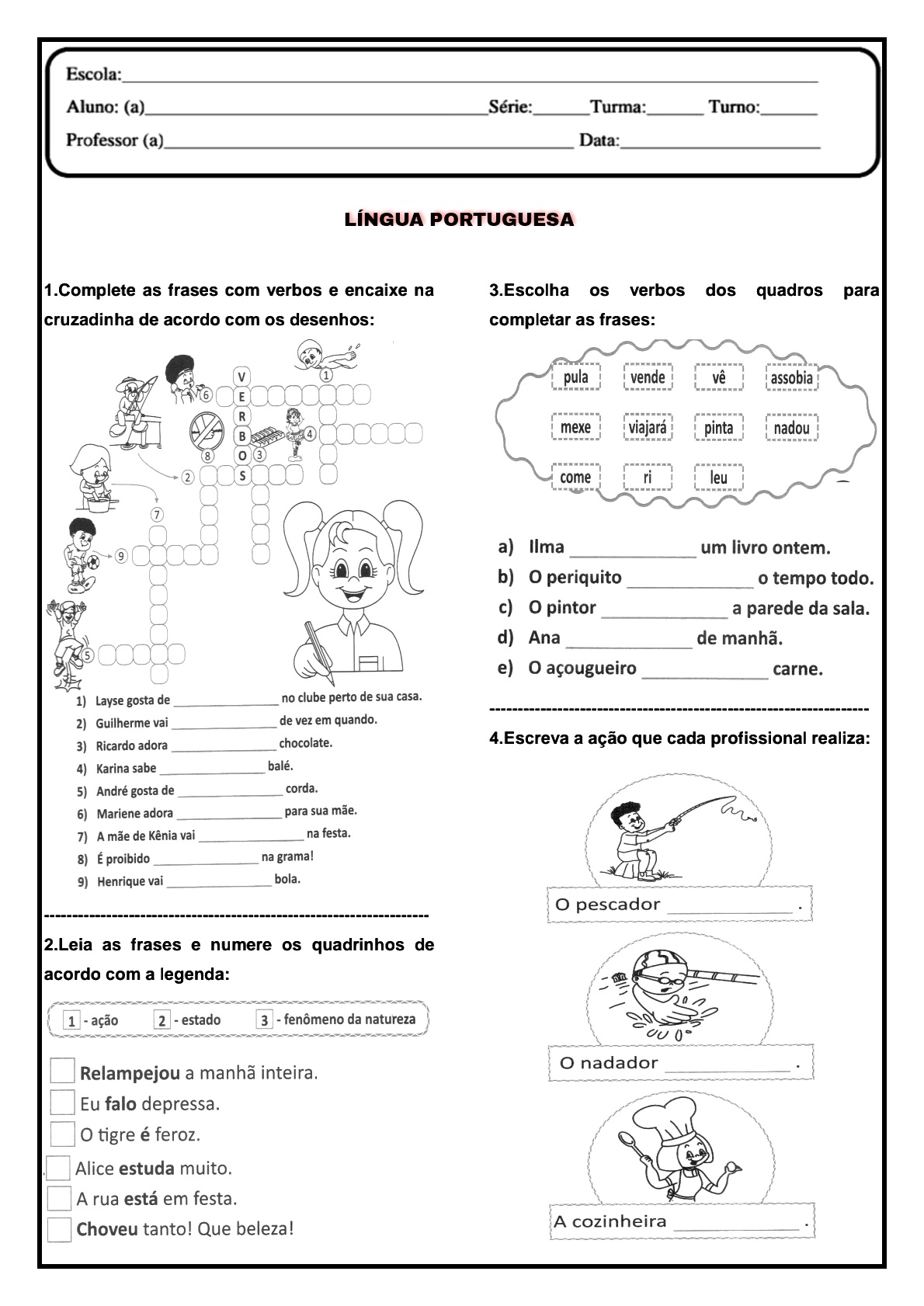 👍Língua Portuguesa: verbo Atividade de língua portuguesa para trabalhar ...