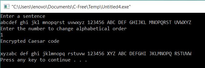 All C Programs: Program 209:Caesar Code Cipher in C