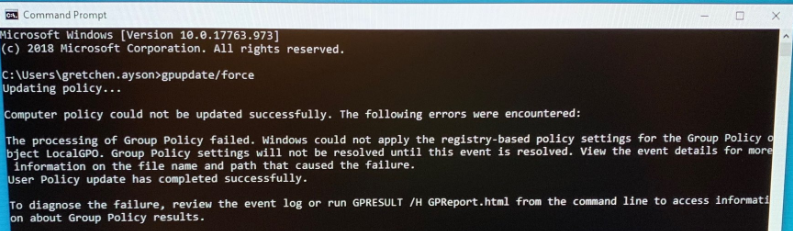 Computer domain group policy failed to apply