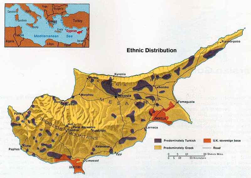 Ethnic Map of Cyprus Before The Turkish Invasion