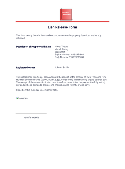 Auto Lien Release Letter Template ~ Resume Letter