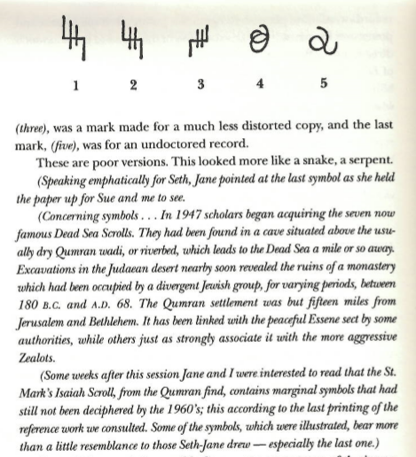 First-century manuscript symbols from _Seth Speaks_ by Jane Roberts (1972)