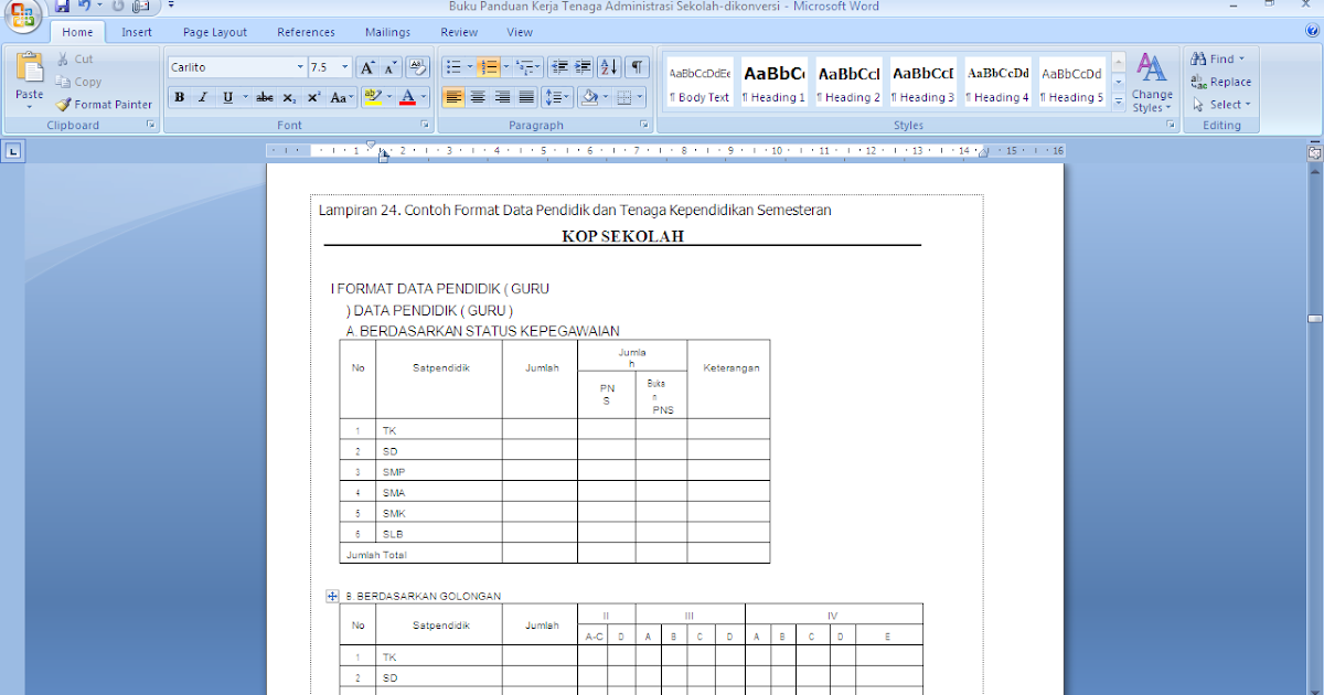 Contoh Format Data Pendidik dan Tenaga Kependidikan Semesteran ...