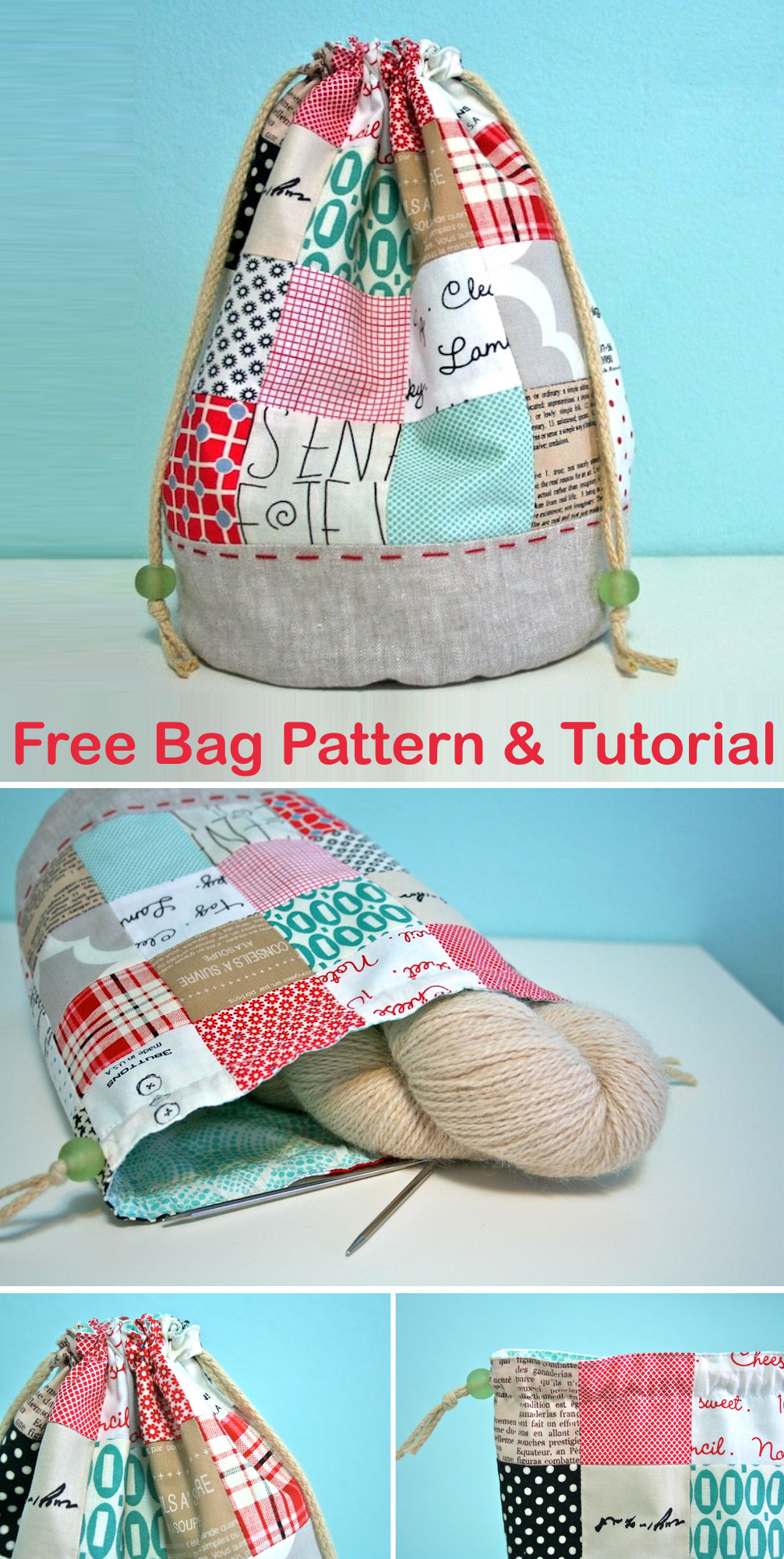 Patchwork Drawstring Bag Tutorial ~ DIY Tutorial Ideas!