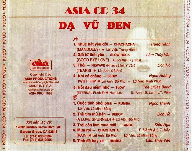 Asia CD 34 - Dạ Vũ Đen ~ Cover Nhạc Việt