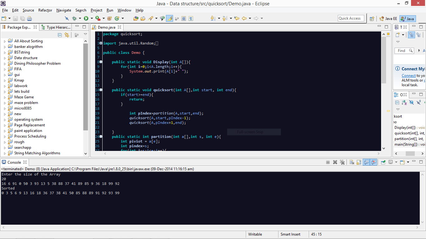 QUICK SORT IN JAVA ~ all about codes