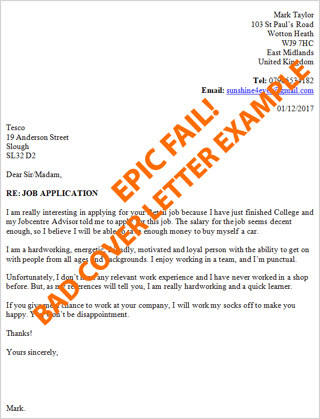 Bad Cover Letter Examples 2018 ~ Resume Letter
