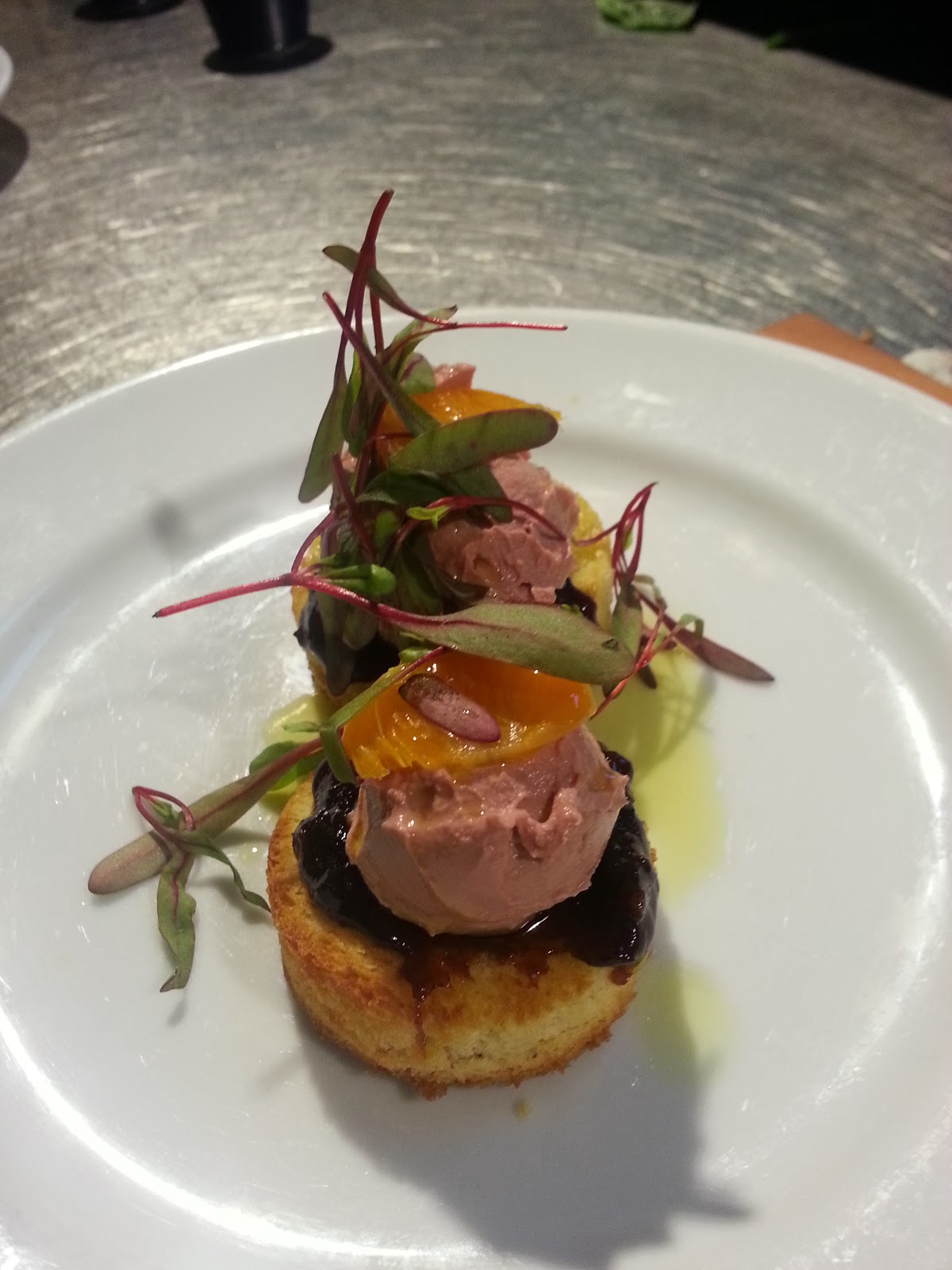 lulu restaurant: duck liver mousse with tangerine rhubarb jam