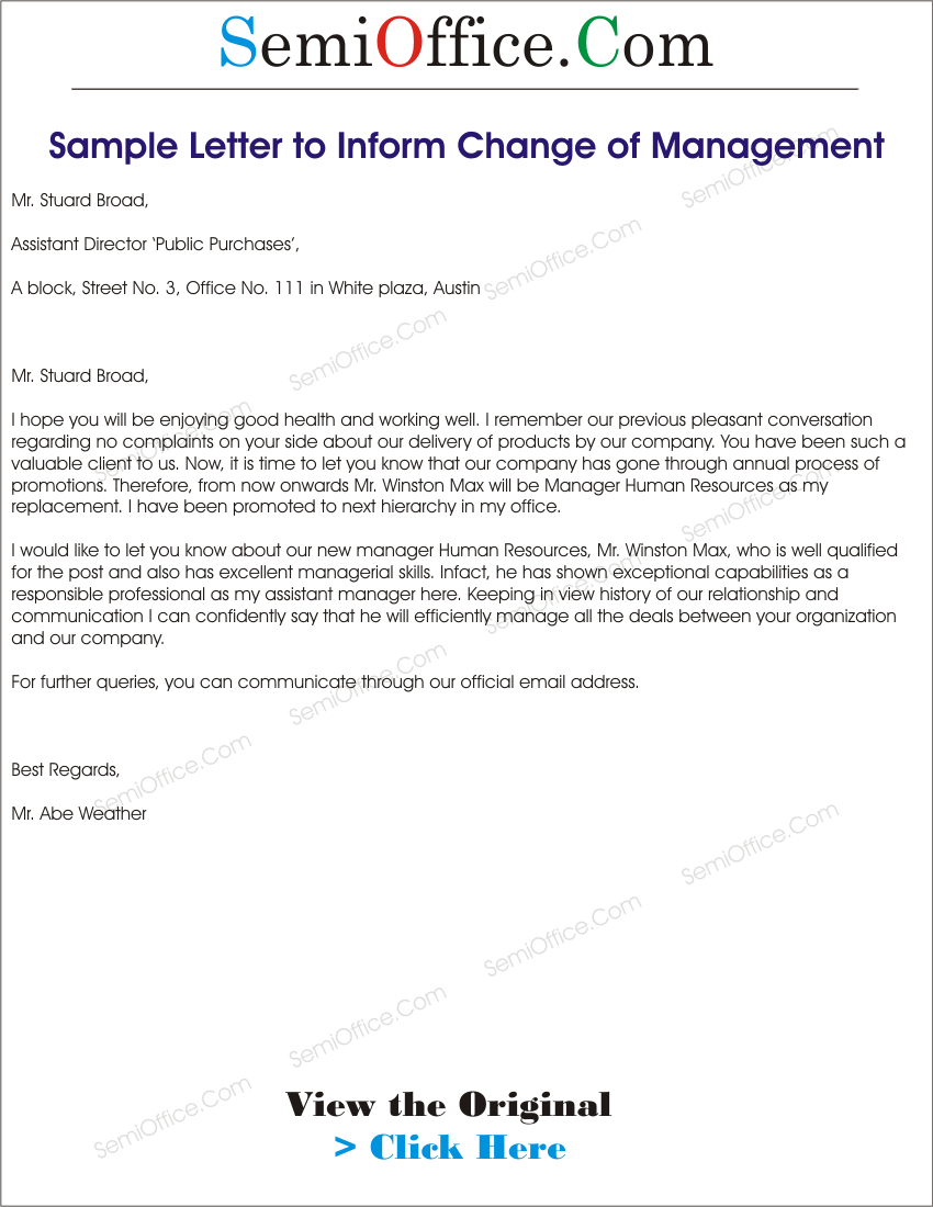 Change Of Management Letter Template ~ Resume Letter