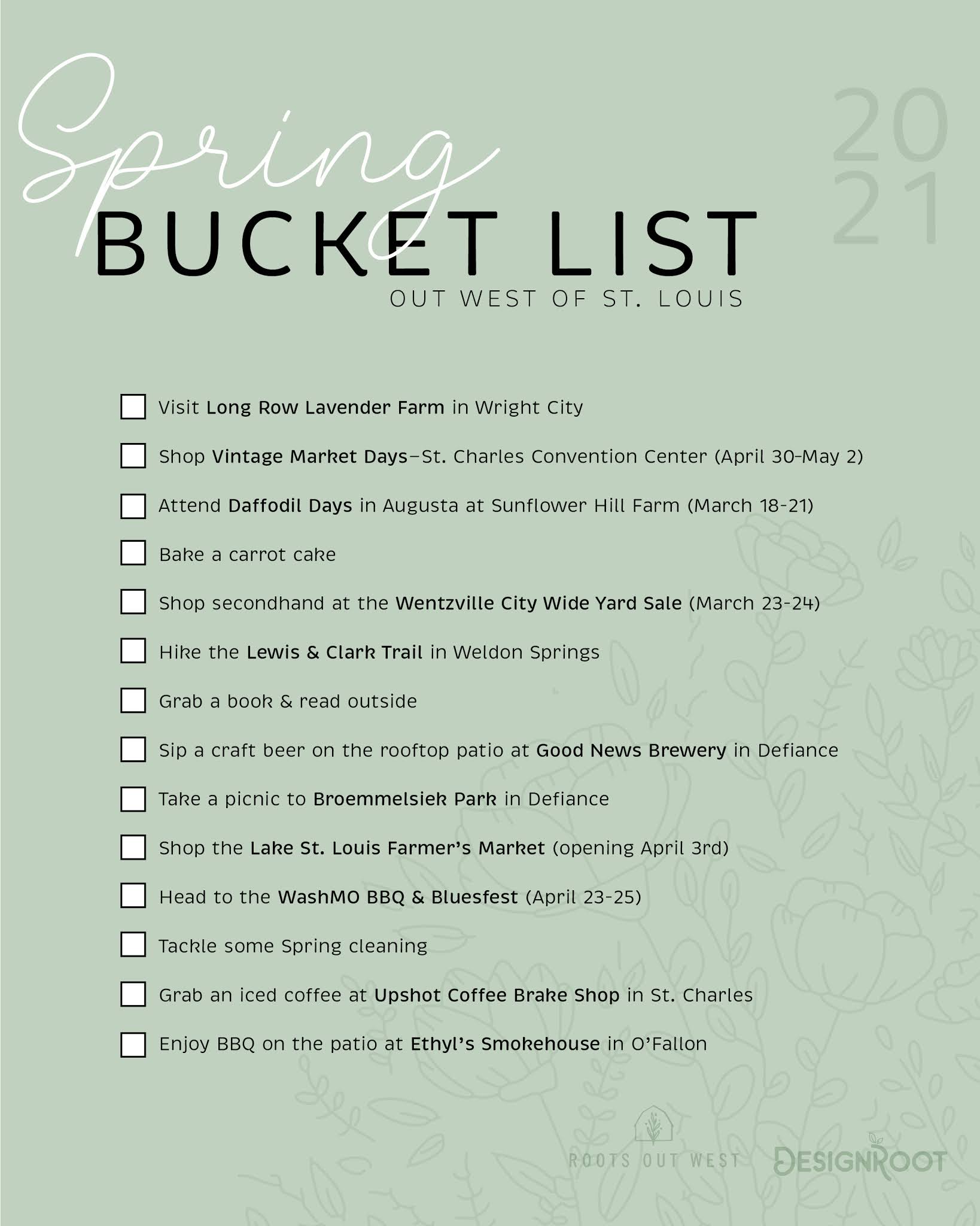 SPRING BUCKET LIST - OUT WEST of St. Louis | Roots Out West