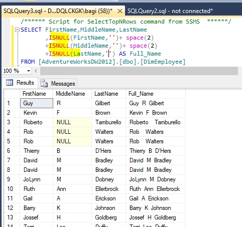 Microsoft Business Intelligence: Space function in SQL Server