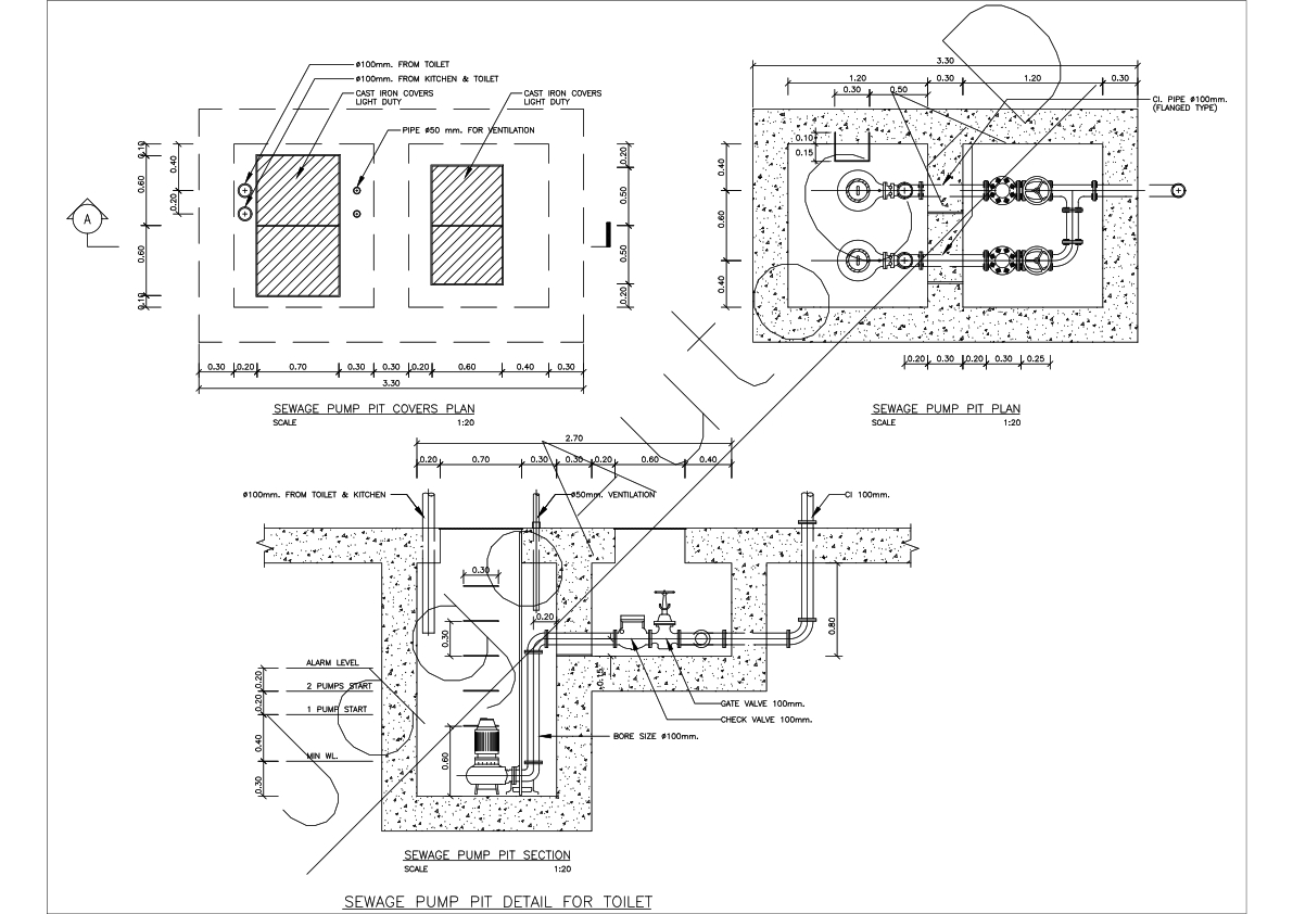 Sewage Pump Pit for Toilet Detail DWG Free