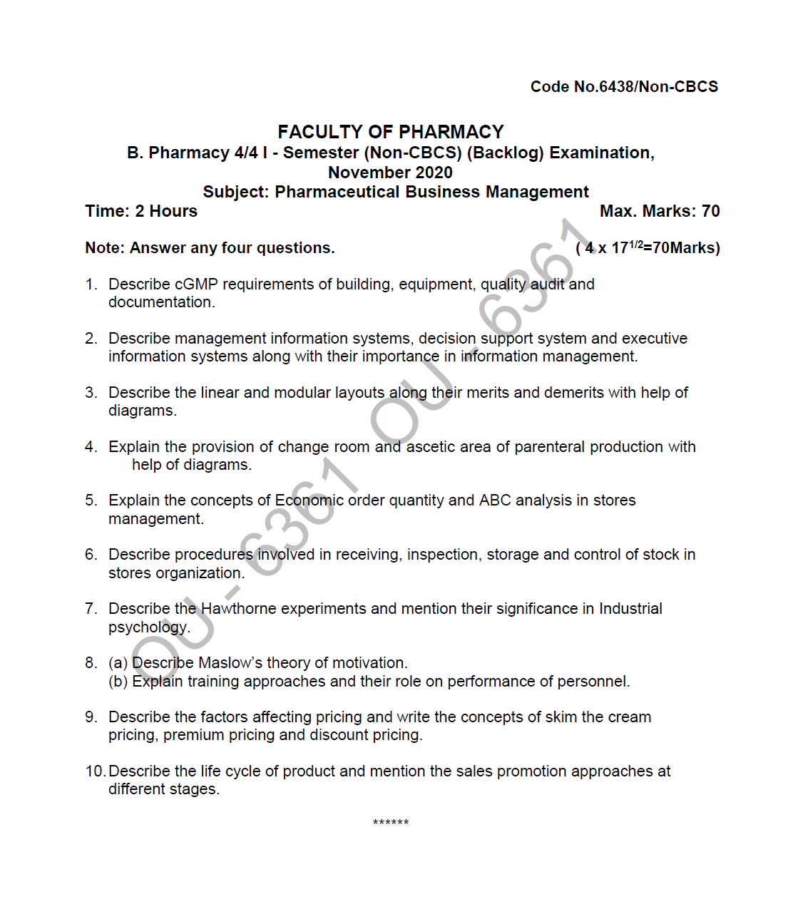 Osmania University B. Pharmacy 4/4 I Semester (NON-CBCS) (Backlog ...