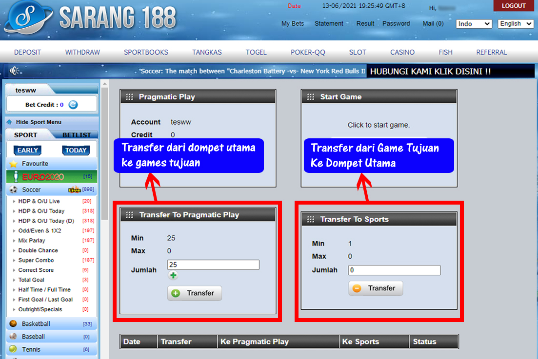 Cara Mengisi Form Deposit dan Withdraw Serta Pindah Saldo di Sarang188