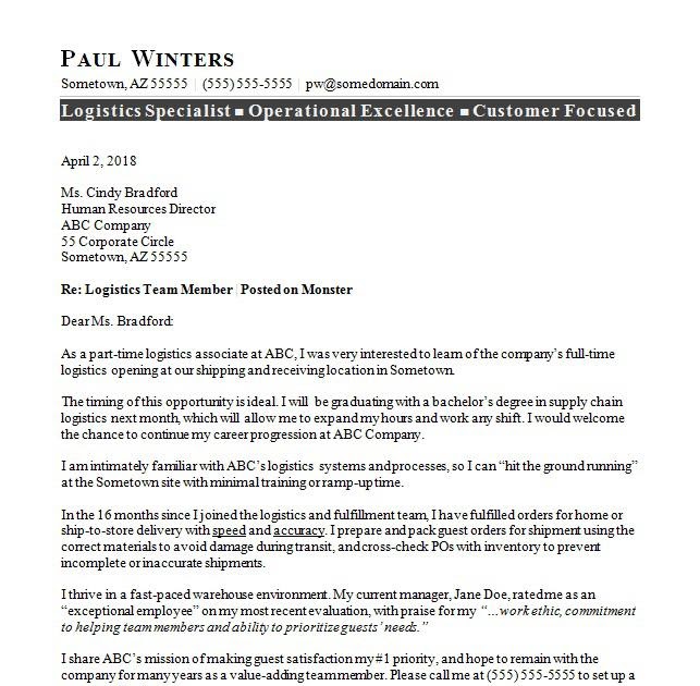 Sample Logistics Cover Letter ~ Resume Letter