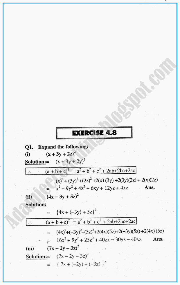 Adamjee Coaching: Exercise 4.8 - Algebraic Expressions - Mathematics ...