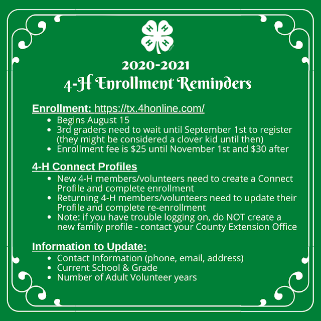 2020-2021 4-H Enrollment Reminders - Bastrop