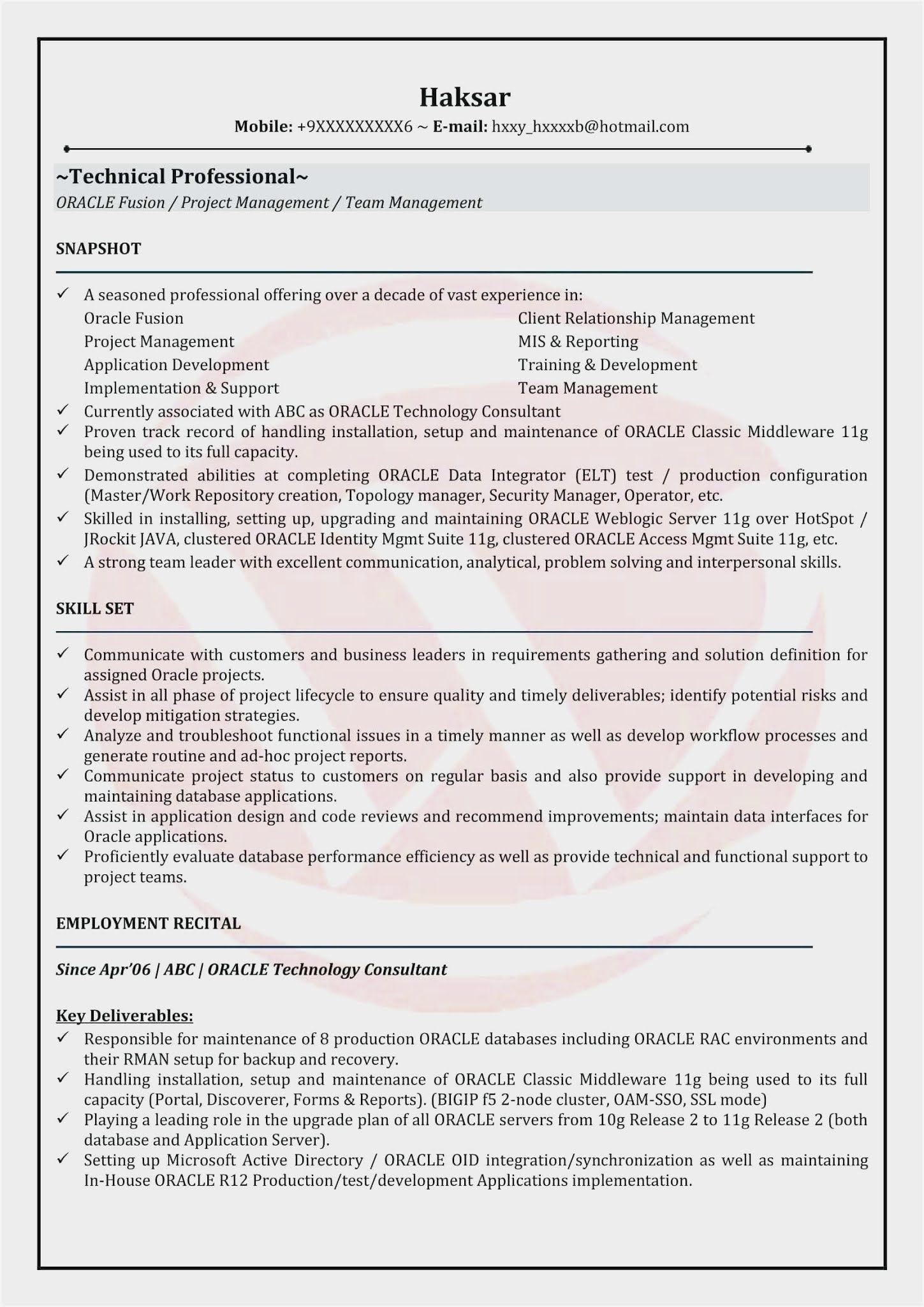 Sample Oracle Dba Resume - Collage Template