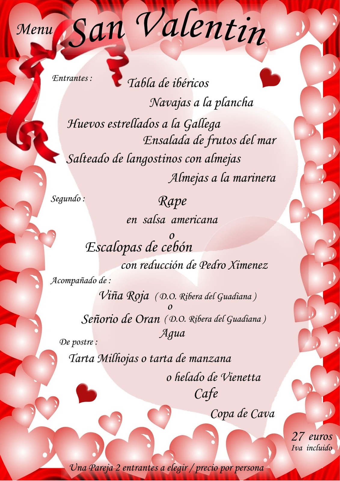 Restaurante El Monasterio de Talavera : Nuestro Menú San Valentin