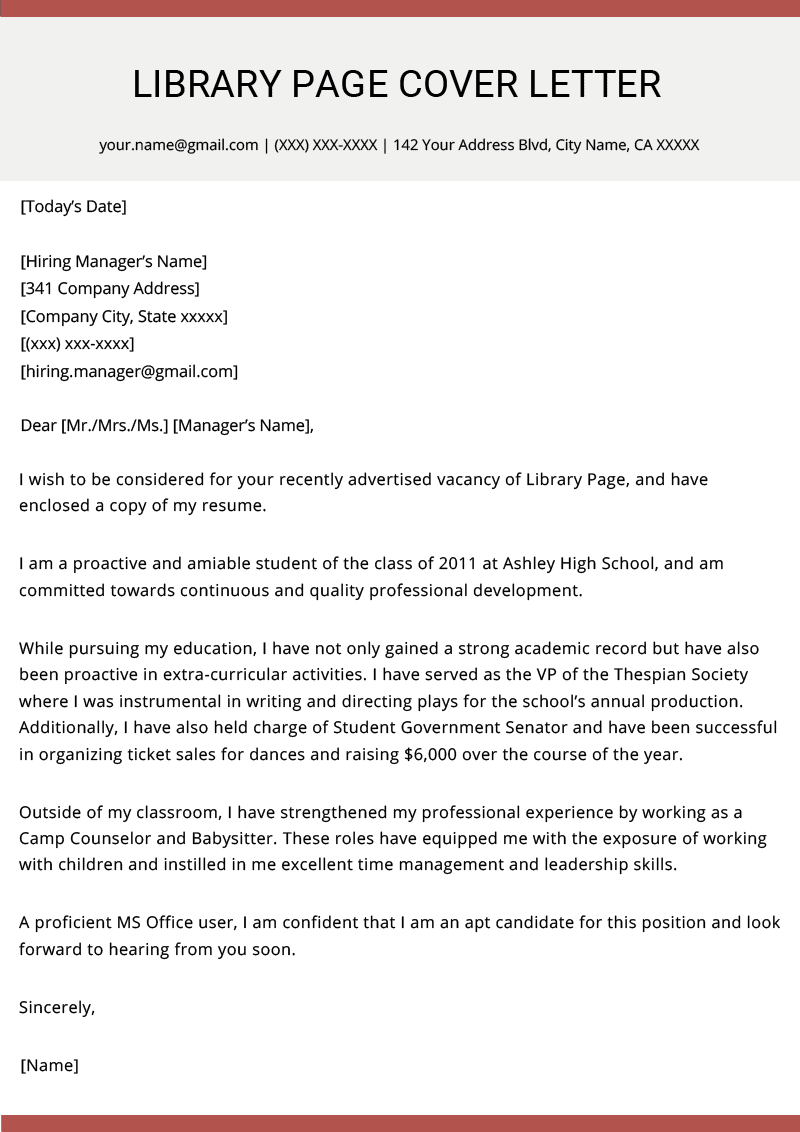 Library Cover Letters ~ Resume Letter