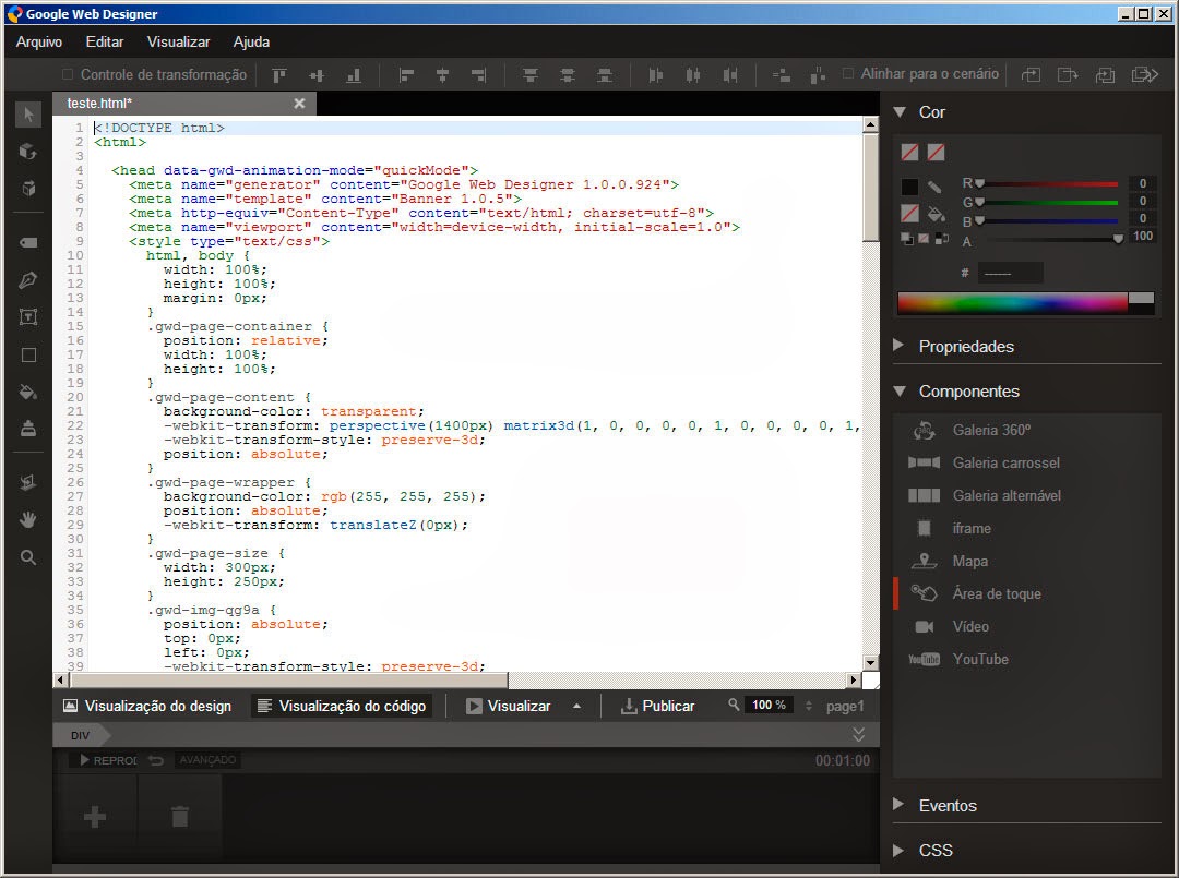 Editor de animações em HTML 5 e CSS 3 do Google