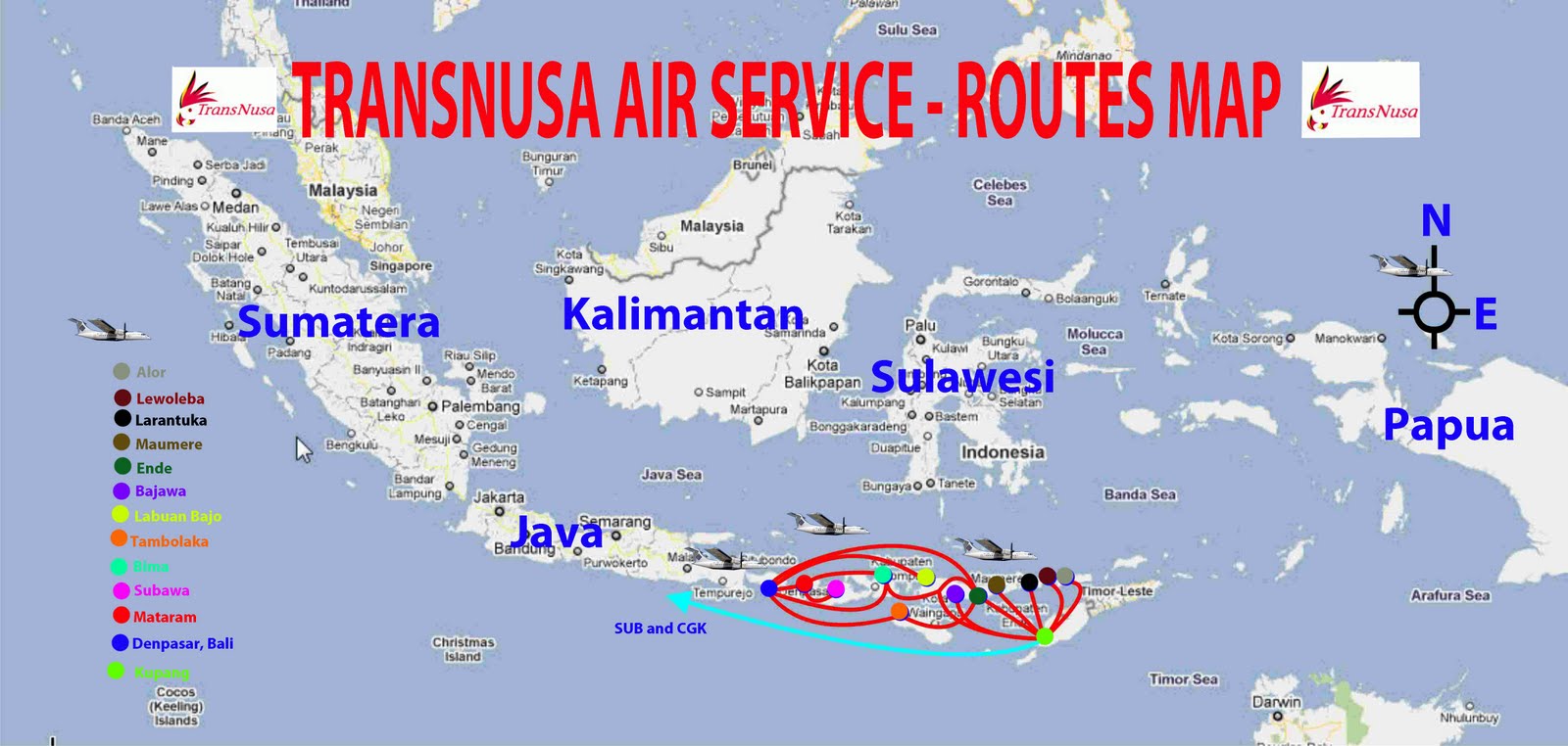 routes map: Transnusa Air Routes Map