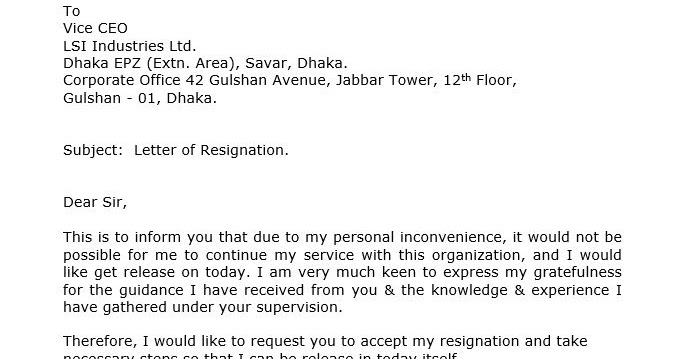 The Best Resignation Letter Example - Garments-info: One stop solution ...
