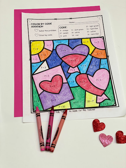 An Apple For The Teacher: Valentine's Day Color By Number Addition and ...